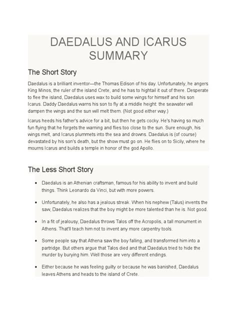 daedalus and icarus summary pdf minotaur theseus