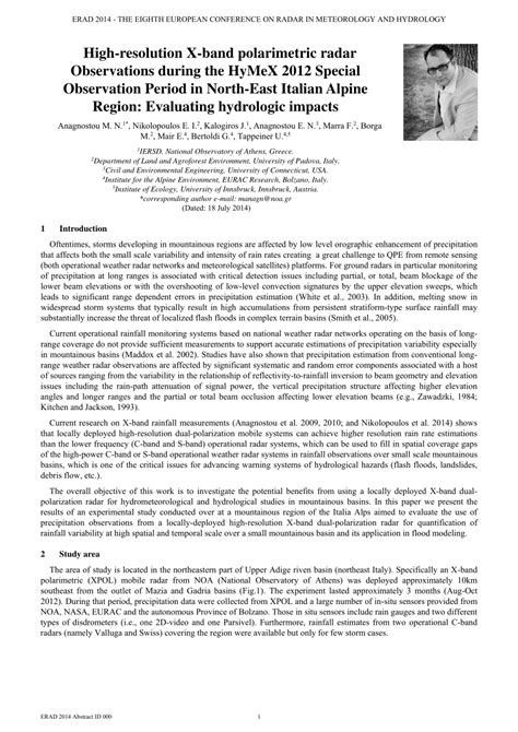 Pdf High Resolution X Band Polarimetric Radar Observations During The