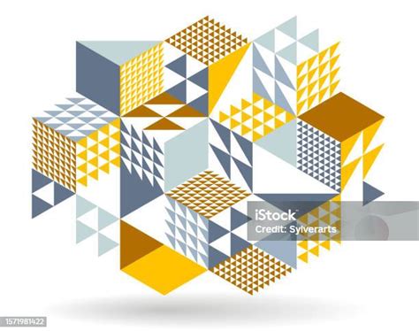 큐브와 모양이 있는 검은색과 노란색 기하학적 벡터 추상 배경 도시 건물 형태를 표시하는 등각 투영 3d 추상화 예술 Op 아트 착시 현상 노랑에 대한 스톡 벡터 아트 및