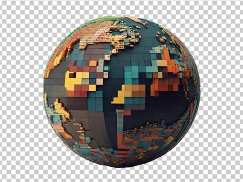 Premium Psd A Globe Composed Of Small Pixels