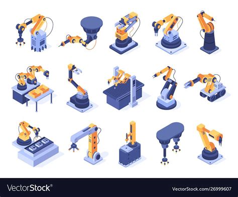 Isometric Robotic Arm Industrial Factory Machines Manufacturing Automatisation And Production