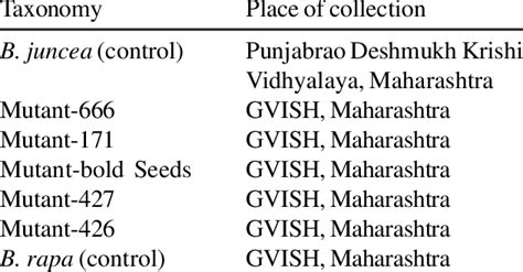 List Of Brassica Species And Their Stabilized Accessions Download