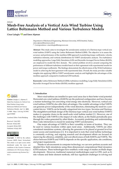 Pdf Mesh Free Analysis Of A Vertical Axis Wind Turbine Using Lattice