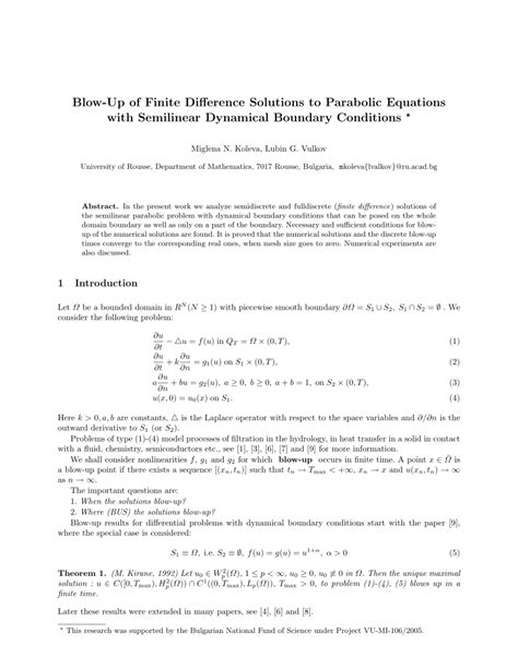 Pdf Blow Up Of Finite Difference Solutions To Parabolic Equations With Semilinear Dynamical