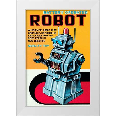 Retrobot 17x24 White Modern Wood Framed Museum Art Print Titled Battery Operated Robot
