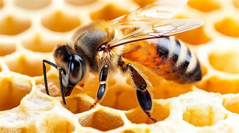 Honeybee On Honeycomb Cell Structure Close Up Stock Illustration