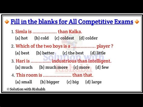 Fill In The Blanks With Correct Degree Of Adjective Fill In The
