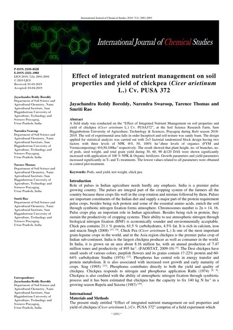 (PDF) Effect of integrated nutrient management on soil properties and yield of chickpea (Cicer ...