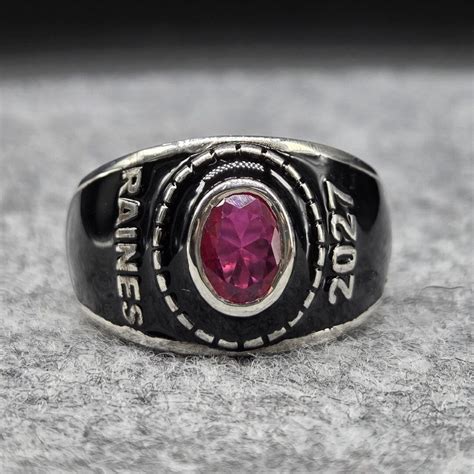 High School Class Ring 2027 Pink Ruby Oval Gemstone Custom Senior