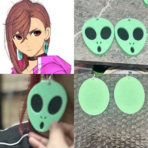 Dandadan Momo Ayase Green Alien Earrings Womens Fashion Jewelry