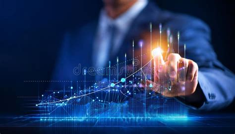 Hand Person Touches A Glowing Graph Symbolizing Business Growth And Technological Advancement