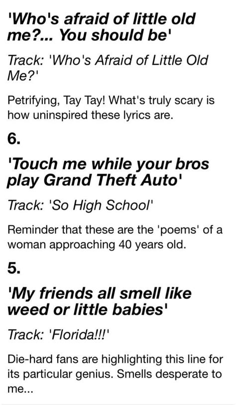 The 10 Worst Lyrics In Taylor Swifts New Album Ranked R Tssnark