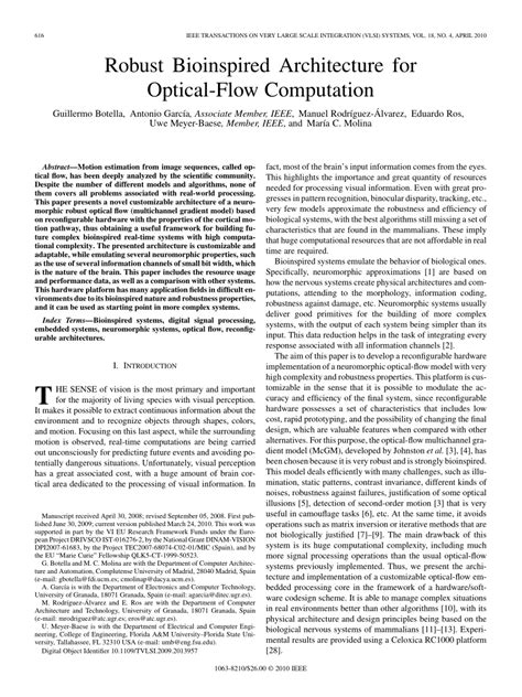 Pdf Robust Bioinspired Architecture For Optical Flow Computation