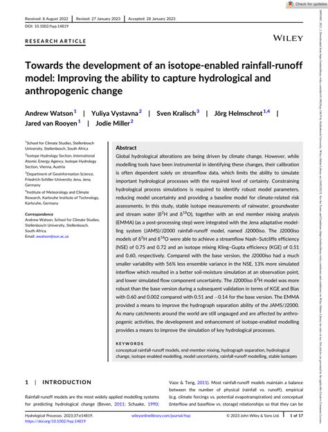 Pdf Towards The Development Of An Isotope‐enabled Rainfall‐runoff Model Improving The Ability