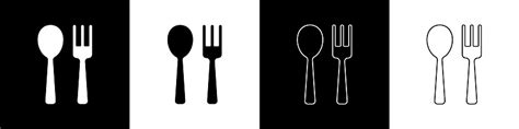 흑백 배경에 격리 된 포크와 숟가락 아이콘을 설정합니다 조리 기구 칼 붙이 기호 벡터 검은색에 대한 스톡 벡터 아트 및 기타