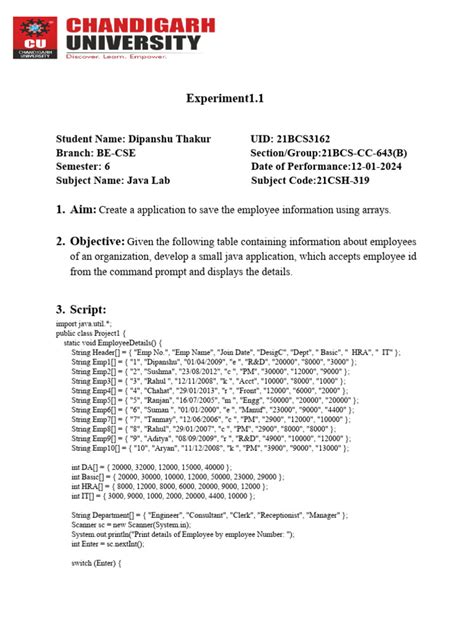 Create A Application To Save The Employee Information Using Arrays Pdf Object Computer