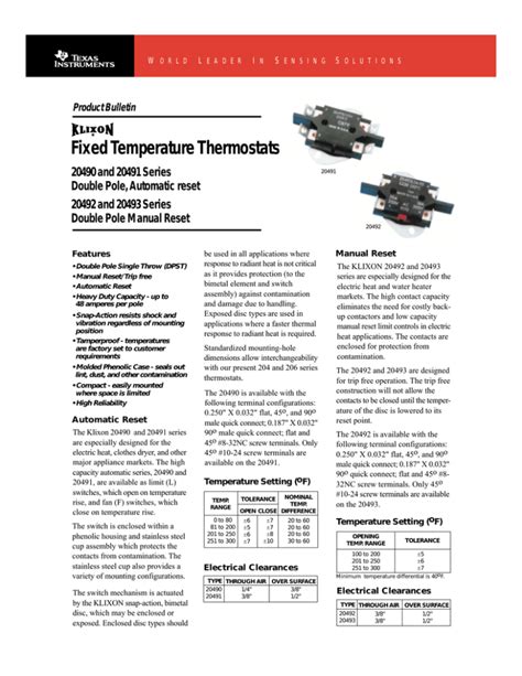 Fixed Temperature Thermostats