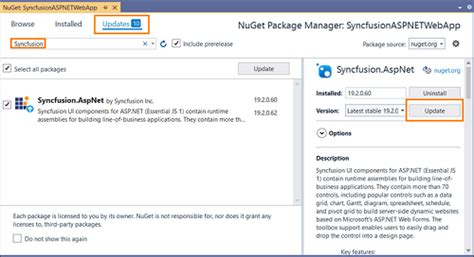 Upgrade Syncfusion ASP NET NuGet Packages To A Latest Version
