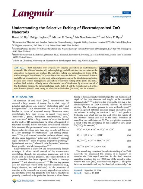 Pdf Understanding The Selective Etching Of Electrodeposited Zno