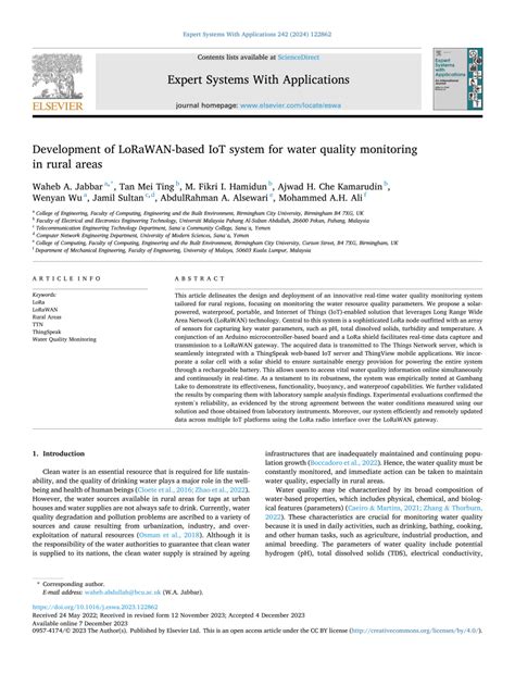 pdf development of lorawan based iot system for water quality