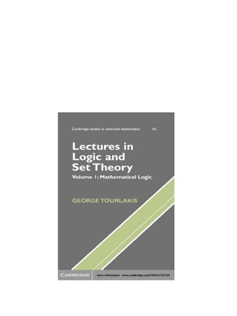 lectures in logic and set theory volume 1 mathematical logic 1st