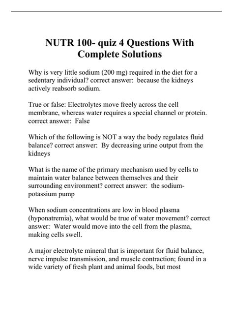 NUTR Quiz Questions With Complete Solutions NUTR Stuvia US