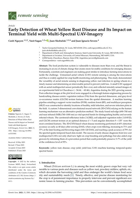 Pdf Early Detection Of Wheat Yellow Rust Disease And Its Impact On Terminal Yield With Multi