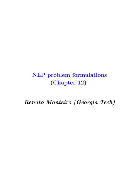 Nlp Problems Nlp Problems Sheet Nlp Problem Formulations Chapter 12 Renato Monteiro