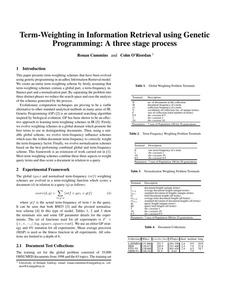 Pdf Weighting In Information Retrieval Using Genetic Programming A