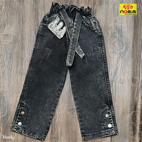 خرید و قیمت شلوار لی ذغالی بگ دخترانه دمپا دکمه دار سایز65و70 سنین 5تا6