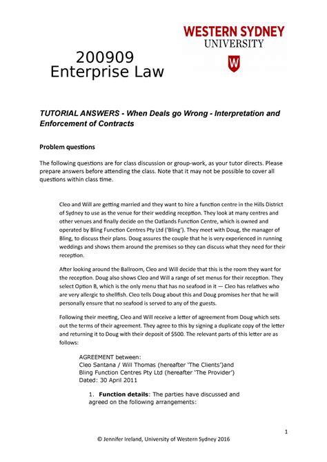 Tutorial Answers Interpretation And Enforcement Of Contracts 1