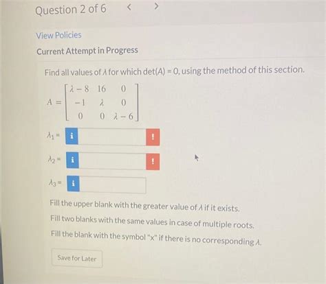 Solved Find all values of Λ for which det A using the Chegg com