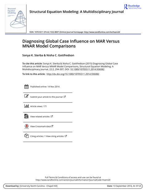 Pdf Diagnosing Global Case Influence On Mar Versus Mnar Model Comparisons