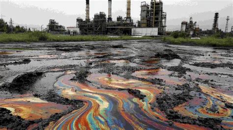 Oil Spill In Industrial Area Near Refinery Environmental Pollution