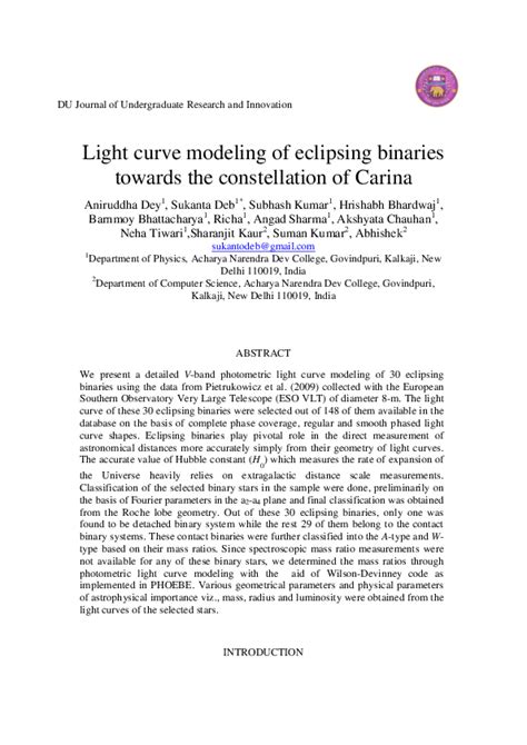 Pdf Light Curve Modeling Of Eclipsing Binaries Towards The