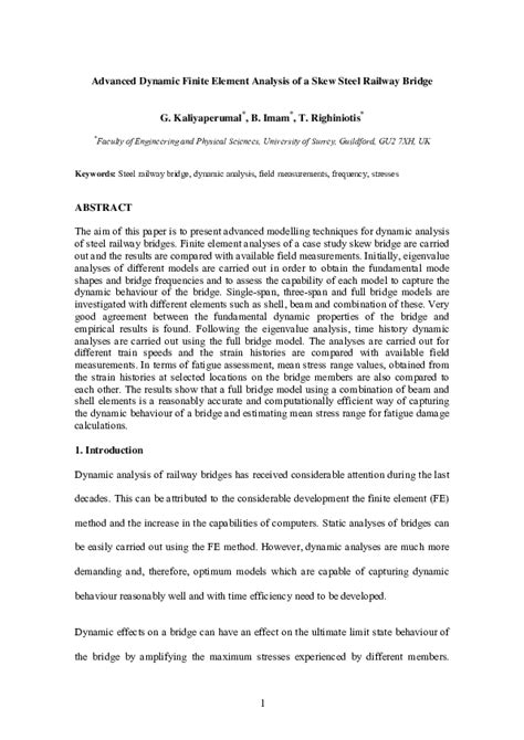 Pdf Advanced Dynamic Finite Element Analysis Of A Skew Steel Railway Bridge