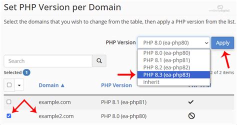 How To Set The Php Version Per Domain In Cpanel Knowledgebase Entirelydigital Olm Hm