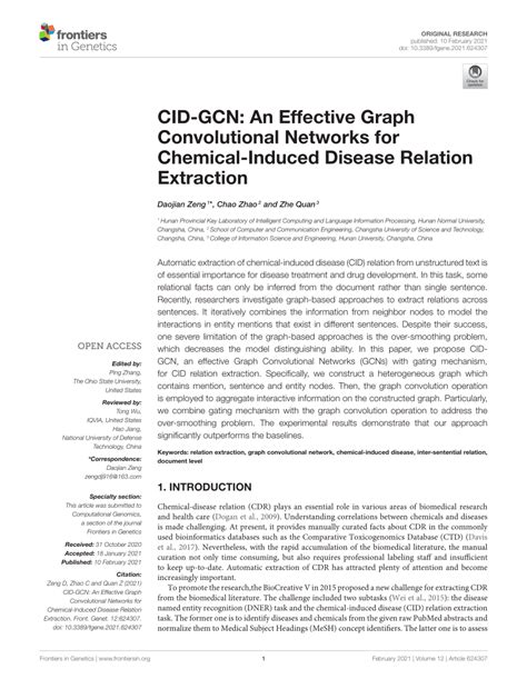 Pdf Cid Gcn An Effective Graph Convolutional Networks For Chemical Induced Disease Relation