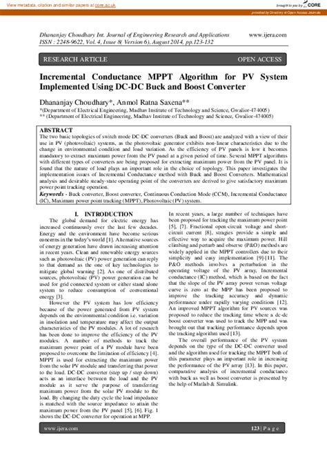 pdf incremental conductance mppt algorithm for pv system implemented