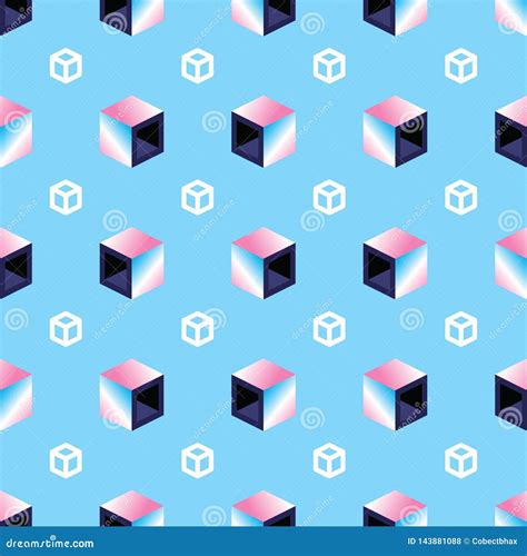 Geometric 3d Cubes On Blue Pattern Background Seamless Pattern