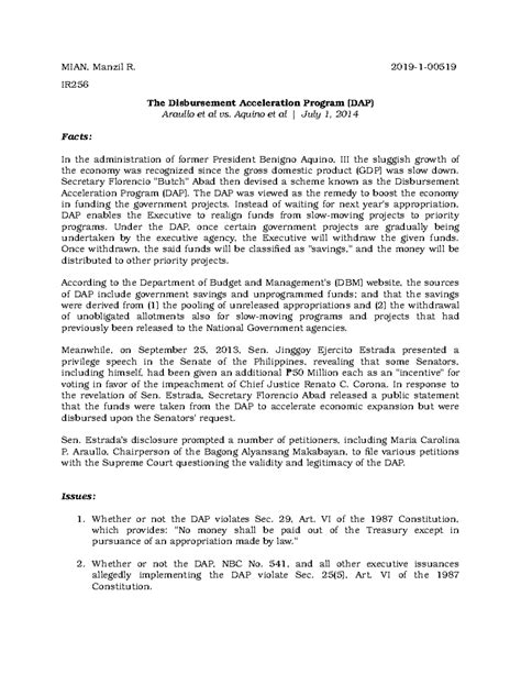 Dap Pdaf Case Digest The Disbursement Acceleration Program Dap