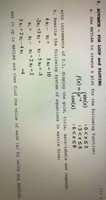 Solved 5 Advance For Loop And Ploting 12 P A Use Matlab