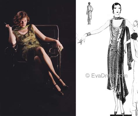 1929 Evening Gown And Scarf 1920s Fitted Flapper Dress For Formal