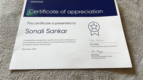 Thank You Cencora For Certificate Of Appreciation Sonali Sankar
