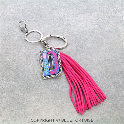 Floral Pattern Initial “d” Tassel Keychain Bluetortoisewholesale