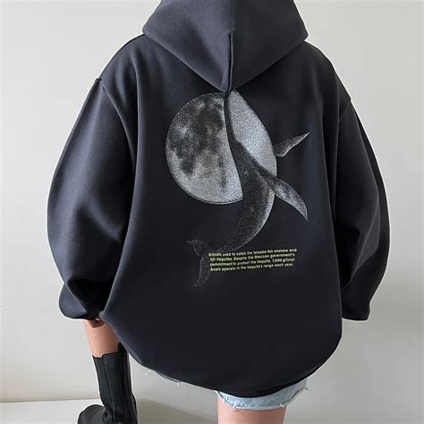 남여공용기모~99 박스 오버핏 달 고래 빅프린팅 후드티 4color