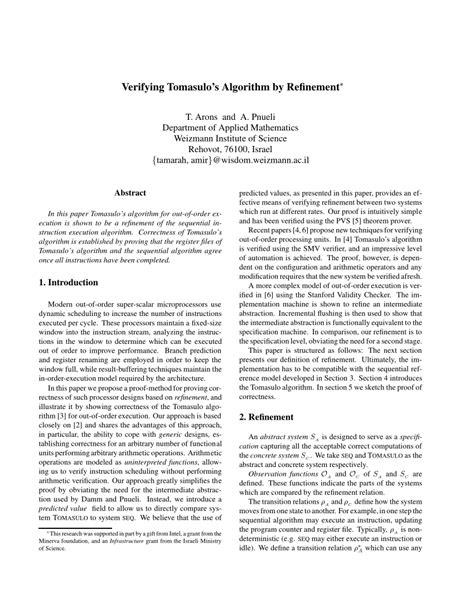 pdf verifying tomasulo s algorithm by refinement