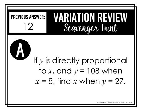 Variation Review Direct Inverse Joint Combined Scavenger Hunt All Things Algebra®