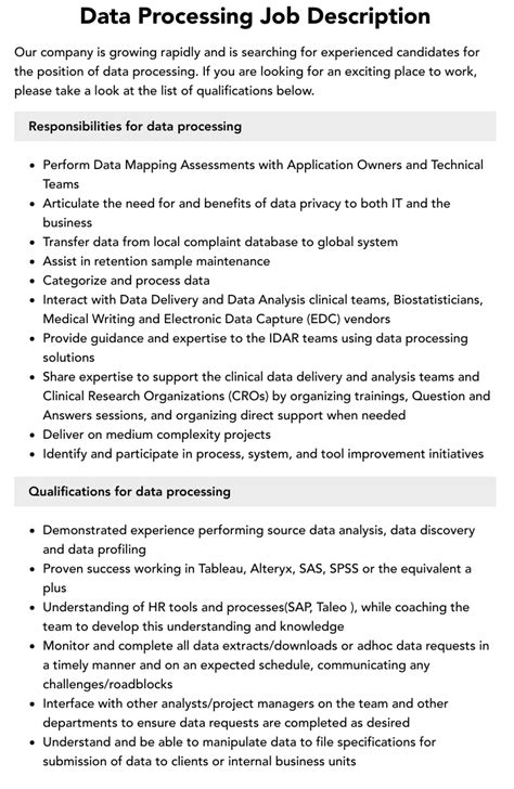 Data Processing Job Description Velvet Jobs