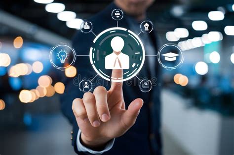 Hand Pointing At Digital Human Surrounded By Various Icons In Tech